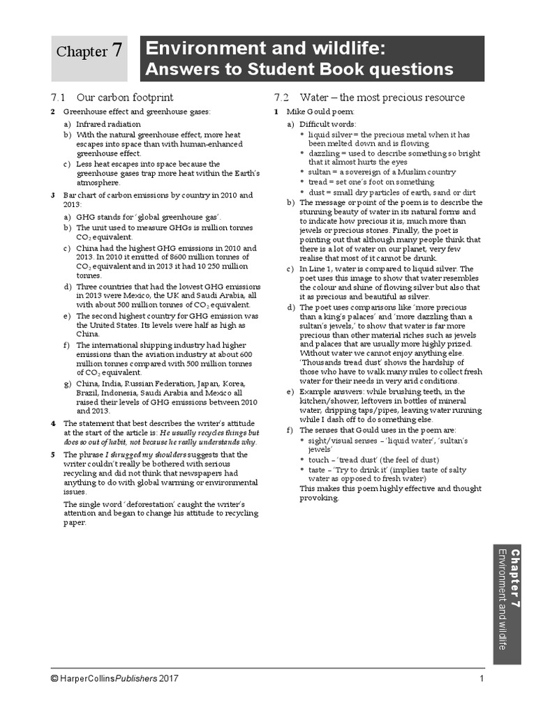Environment and Wildlife:: Answers To Student Book Questions | PDF ...