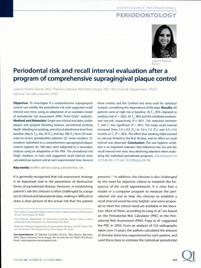 Periodontal Risk and Recall Interval Evaluation | PDF | Periodontology ...