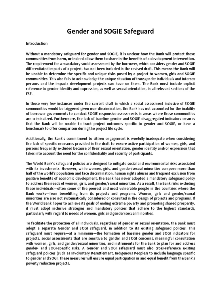 Gender and Sogie Safeguard Submission PDF | PDF | Gender | Gender Studies