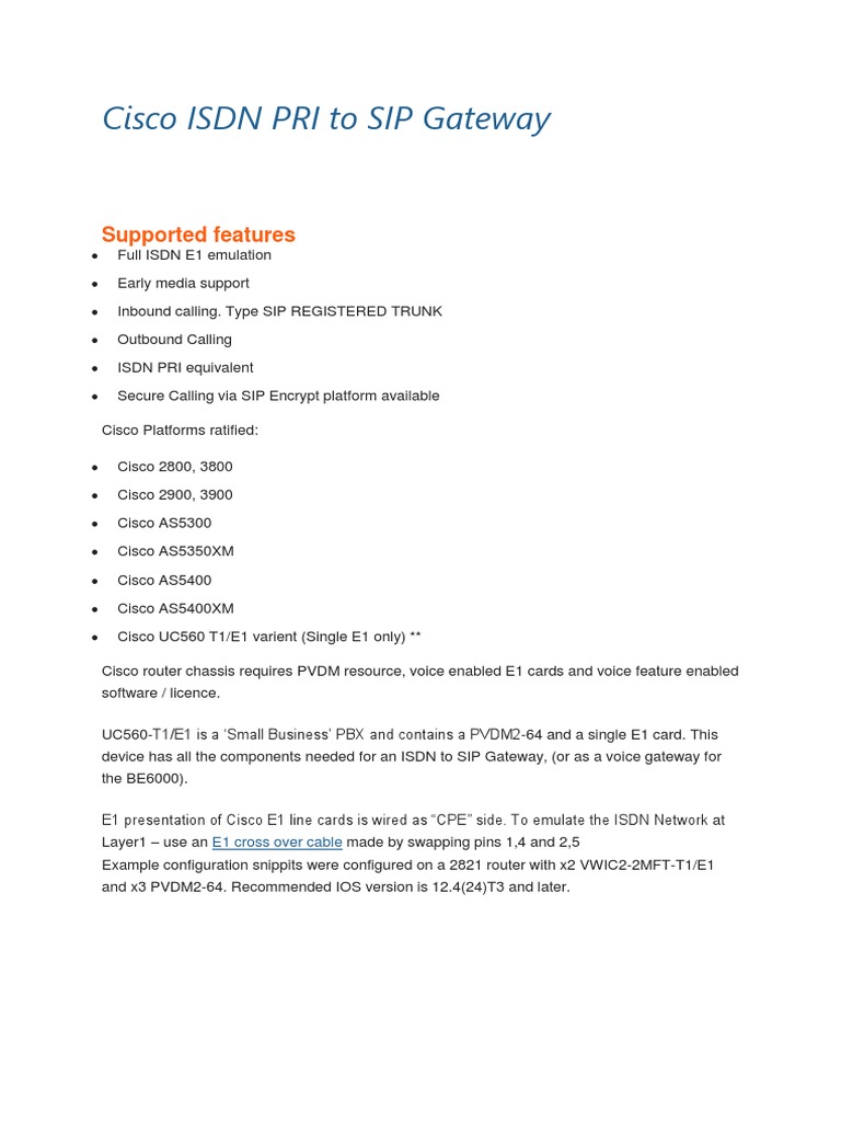 Cisco ISDN PRI to SIP Gateway Setup | PDF | Session Initiation Protocol ...