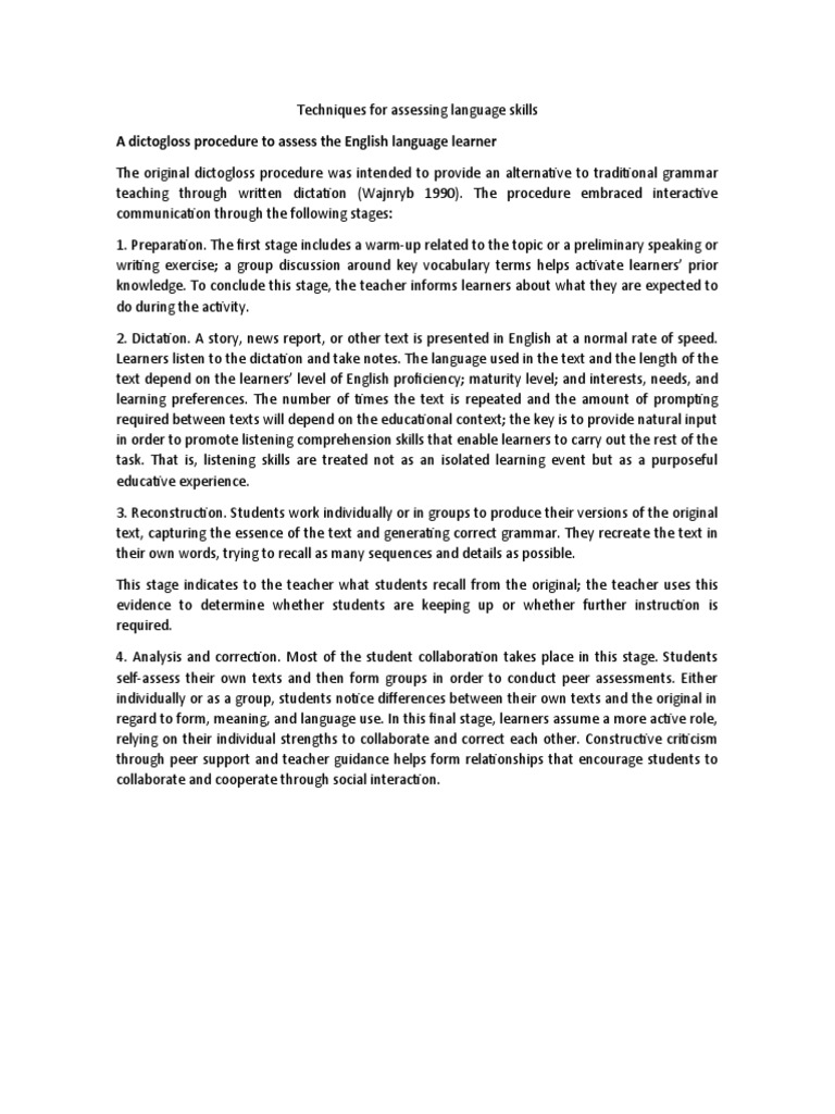 Techniques For Assessing Language Skills | PDF | Teachers | Educational ...