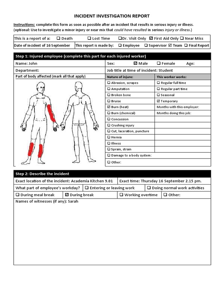 Assessment 1 INCIDENT INVESTIGATION REPORT | PDF | Causes Of Death ...