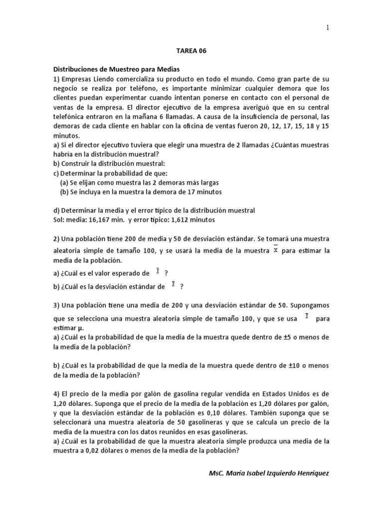 Tarea 06 | PDF | Muestreo (Estadísticas) | Media