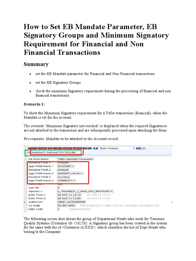 How To Set EB Mandate Parameter, EB Signatory Groups and Minimum ...