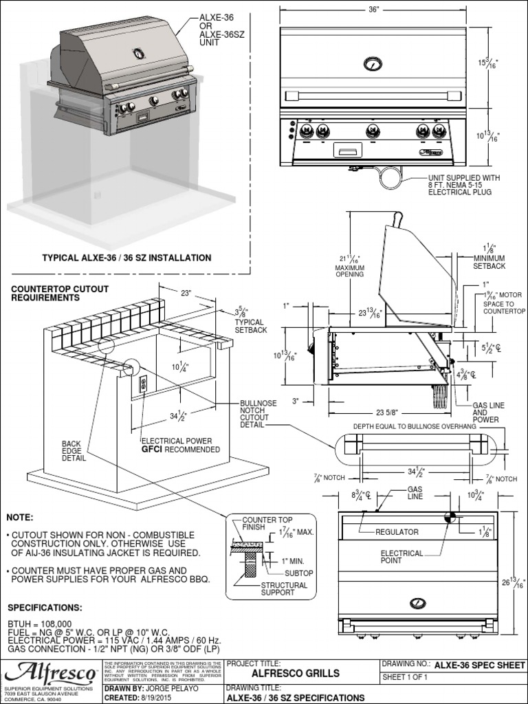 Alfresco Grill 181117-ALXE-36-SPEC-SHEET PDF | PDF | Electricity | Power Engineering