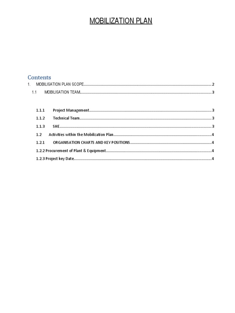Mobilization Plan | PDF | Project Management | Business