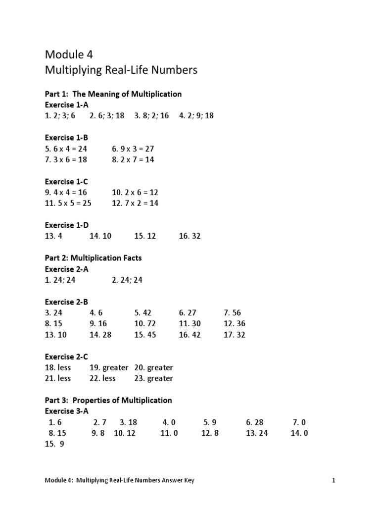 Module 4-Multiplying Real-Life Number Answers | PDF | Computing ...