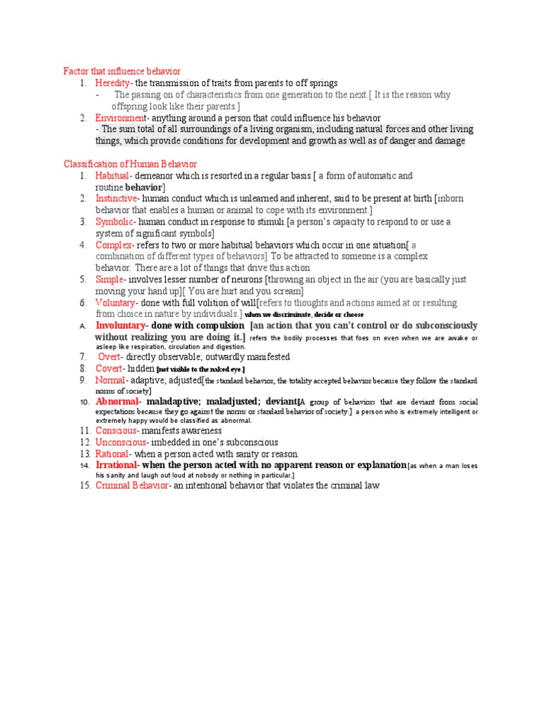 Classification of Human Behavior | PDF | Behavior | Human Behavior