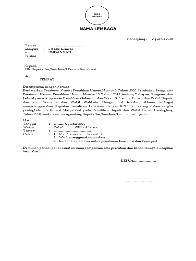 Surat Undangan Peserta Sosialisasi Pilkada 2020 | PDF