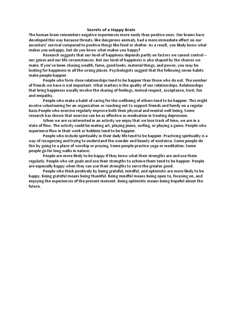 Secrets of A Happy Brain | PDF | Happiness | Psychological Concepts