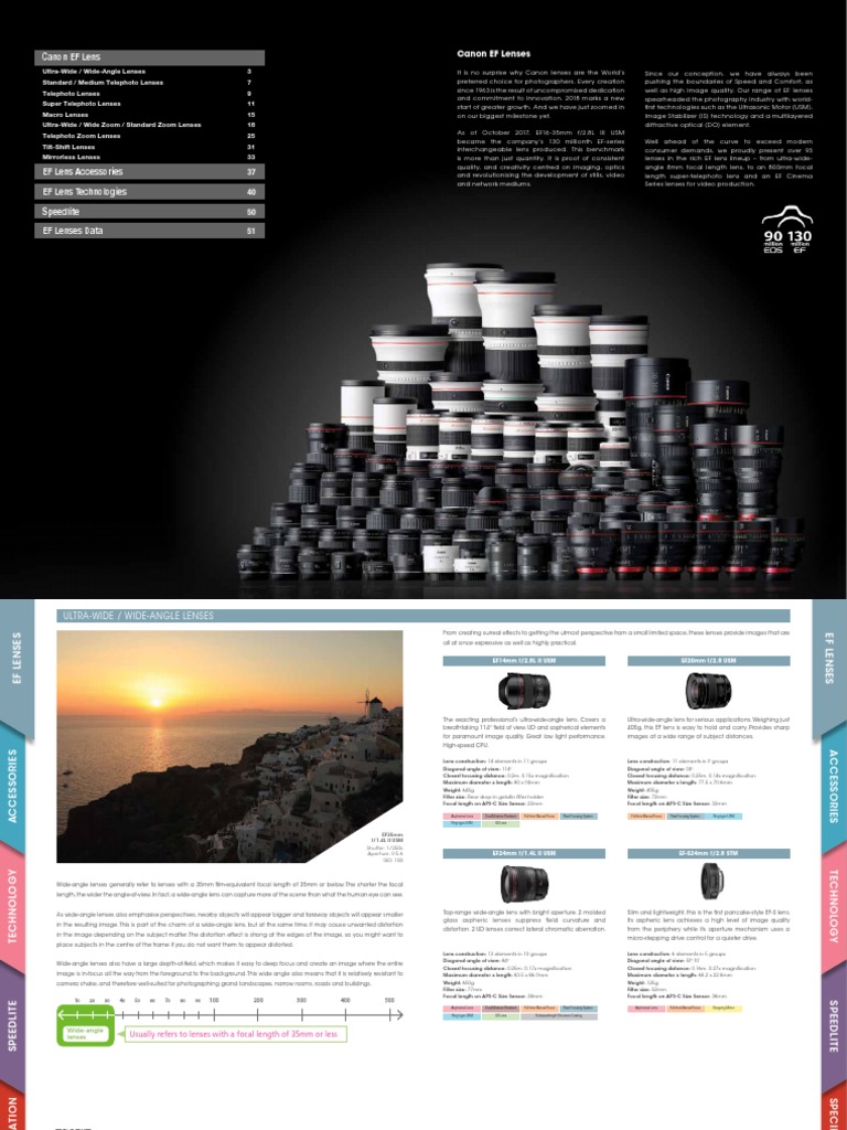 Canon EF Lenses Overview & Specs | PDF | Camera Lens | Aperture