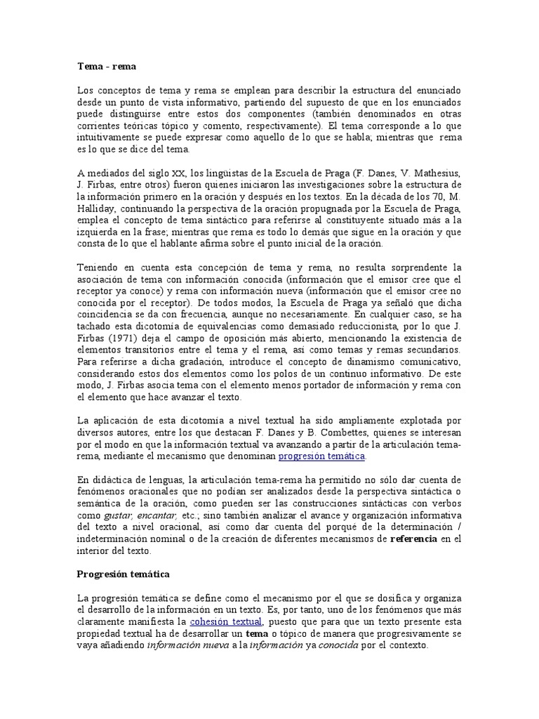 Tema - Rema | PDF | Oración (Lingüística) | Lingüística