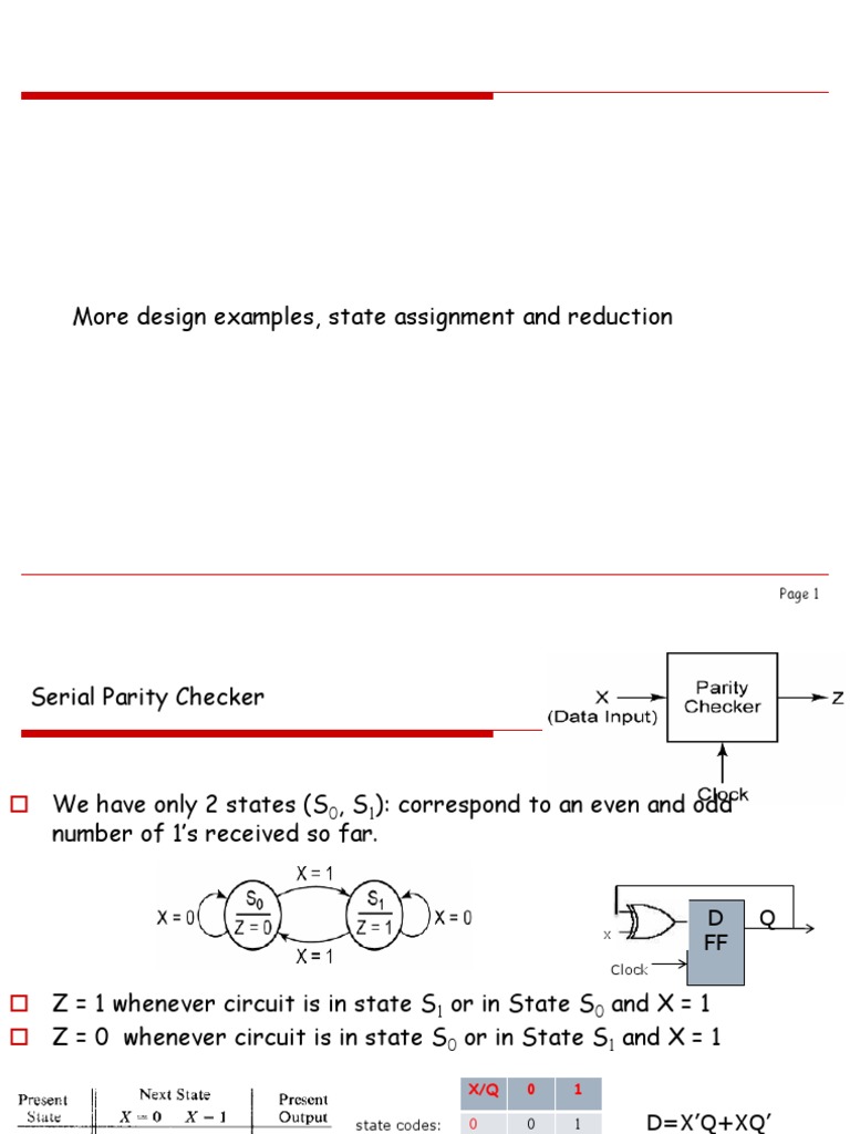 More Design Examples, State Assignment and Reduction | PDF | Digital ...