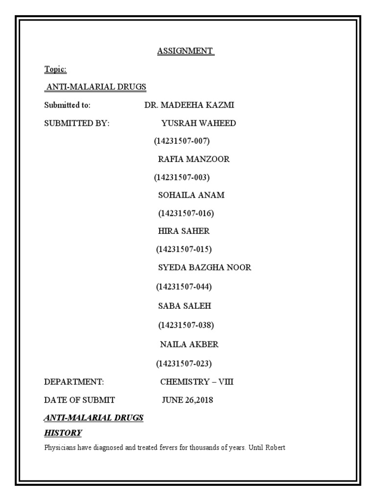 Assignment Organic | PDF | Malaria | Drugs