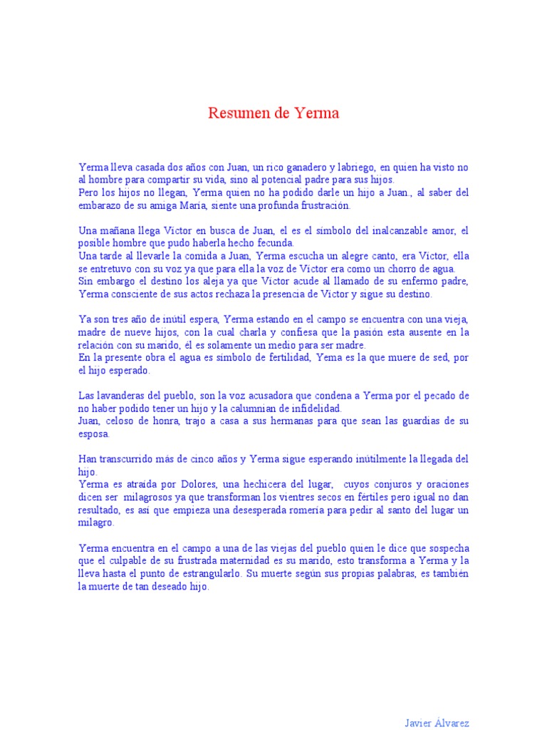 Resumen Yerma | PDF | Federico García Lorca