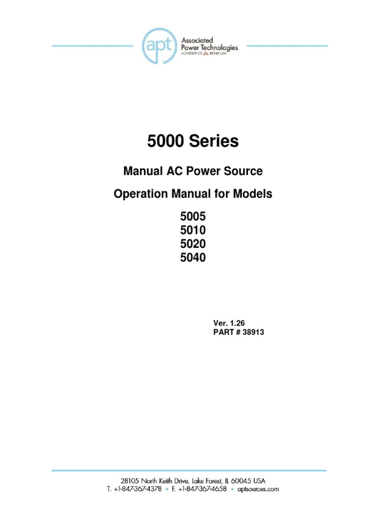 5000 Series: Manual AC Power Source Operation Manual For Models 5005 ...