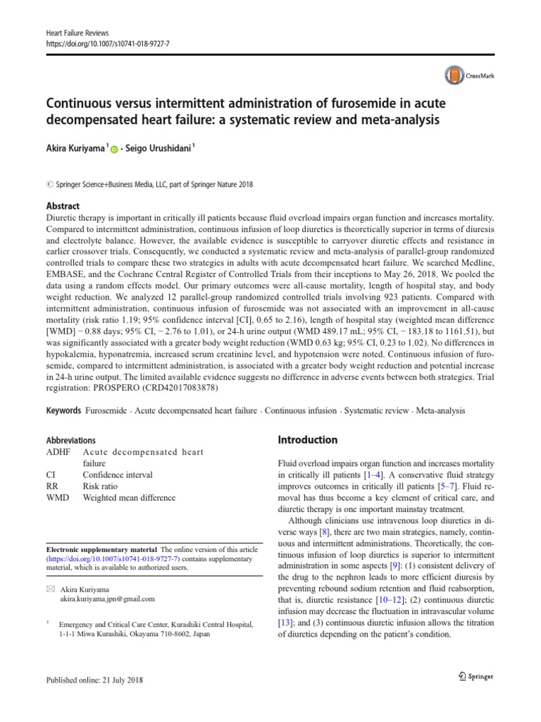 Continuous Versus Intermittent Administration of Furosemide in Acute ...