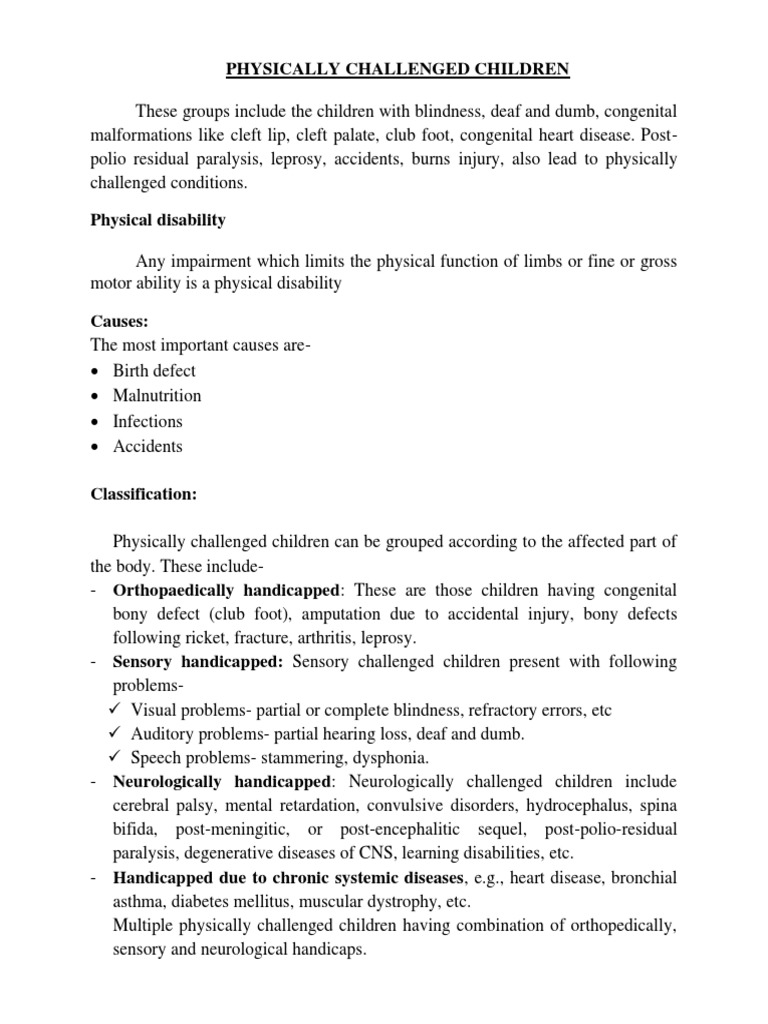 Management of Physically Challenged Kids | PDF | Disability | Physical ...