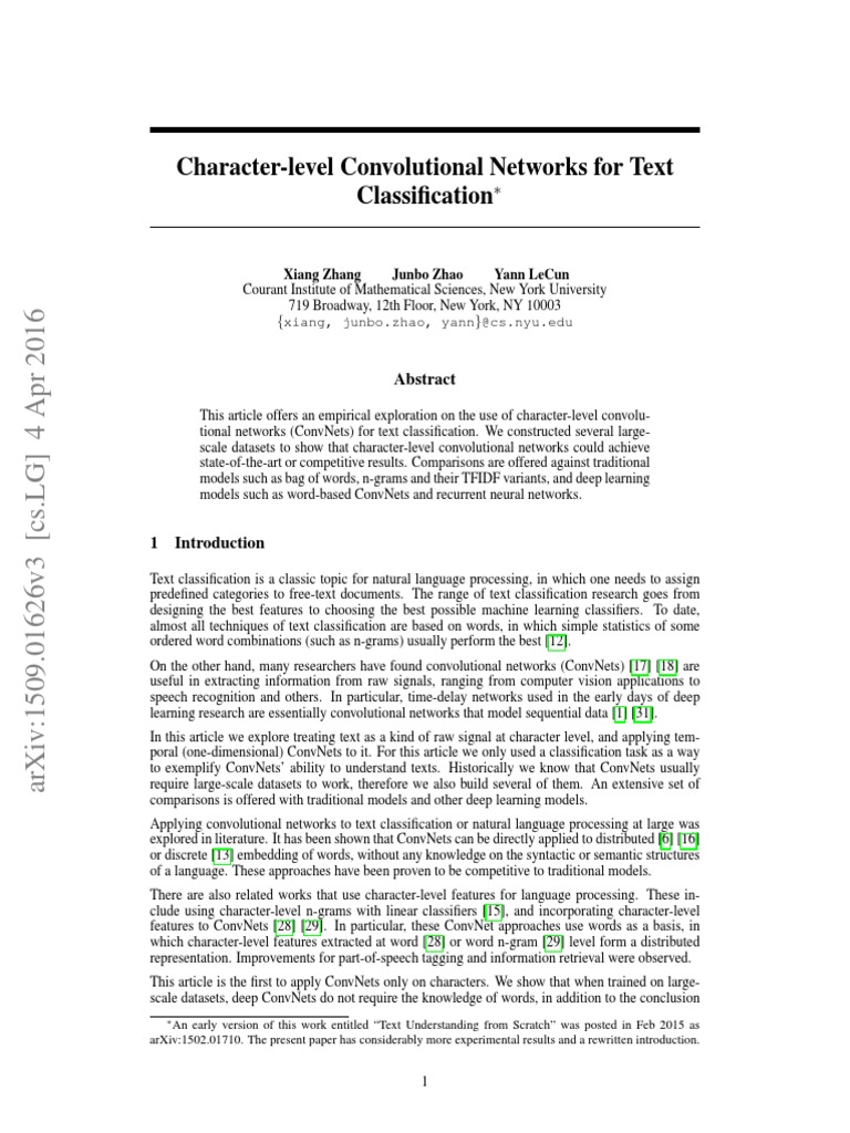 Character-Level Convolutional Networks For Text Classification | PDF | Deep Learning ...