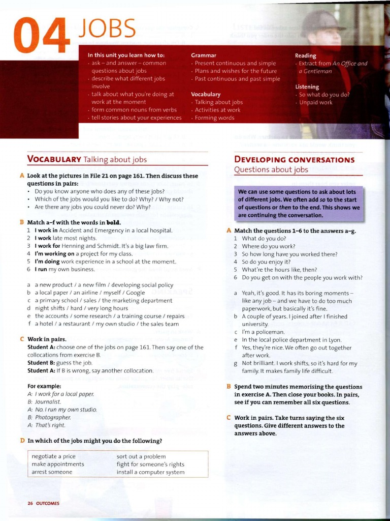 Unit 4 JOBS Outcomes Pre Intermediate | PDF | Linguistics