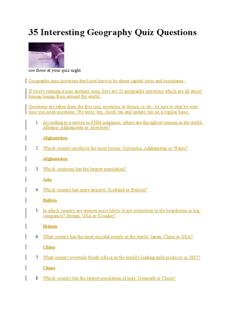 35 Fun Geography Quiz Questions | PDF | United Kingdom