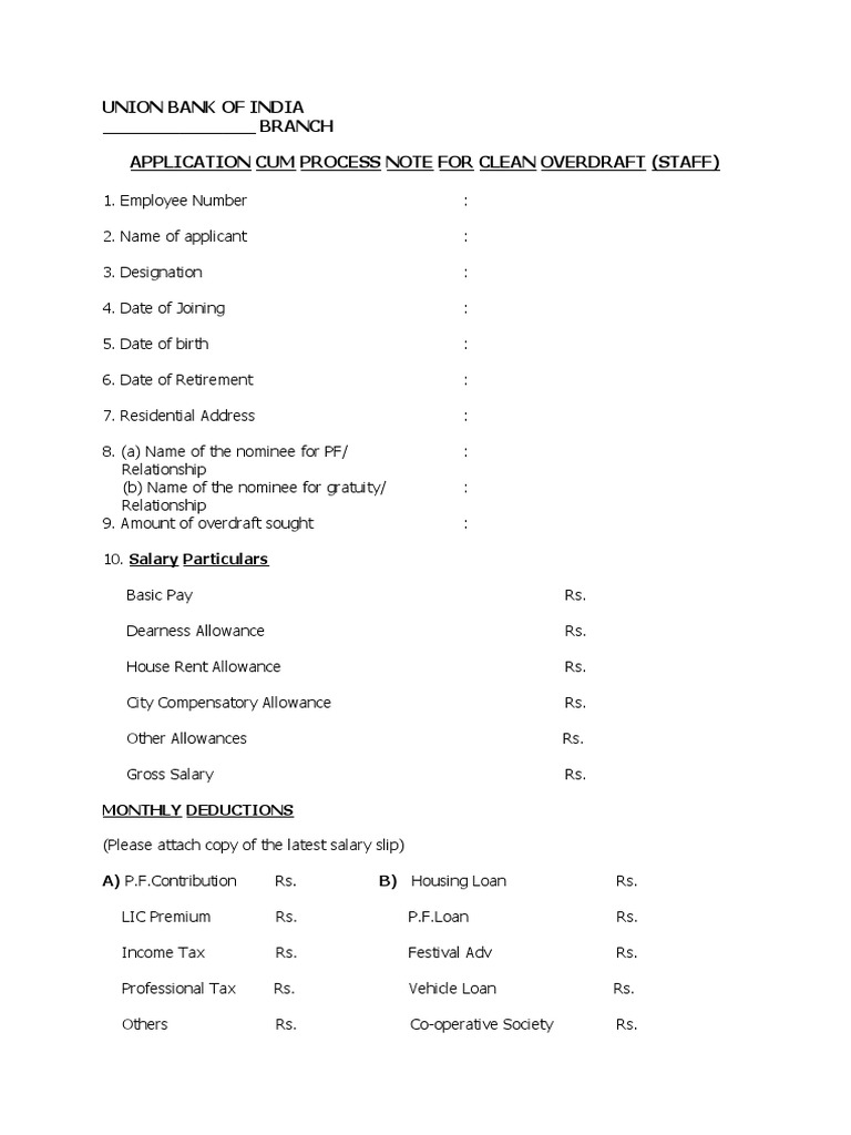 Staff OD Application Format-Process-Documents | PDF | Overdraft | Loans