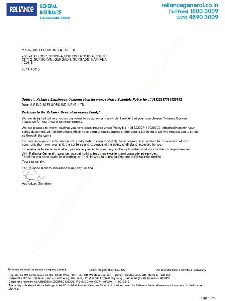 Reliance General Insurance Company Limited | PDF | Liability Insurance ...