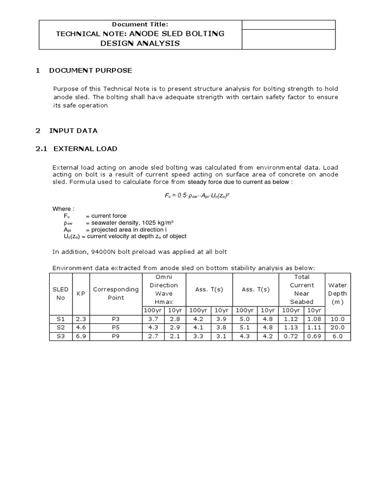 REVISION A: ANODE SLED BOLTING ANALYSIS | PDF | Stress (Mechanics) | Screw