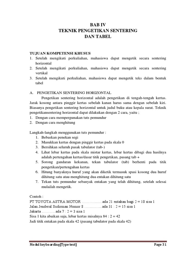 Pengetikan Tabel Dan Centering | PDF