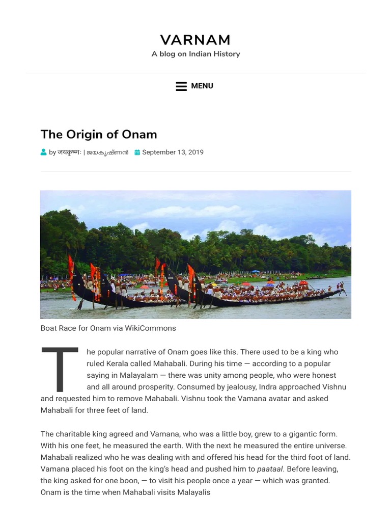 The Origin of Onam - Varnam PDF | Download Free PDF | Hindu Mythology ...