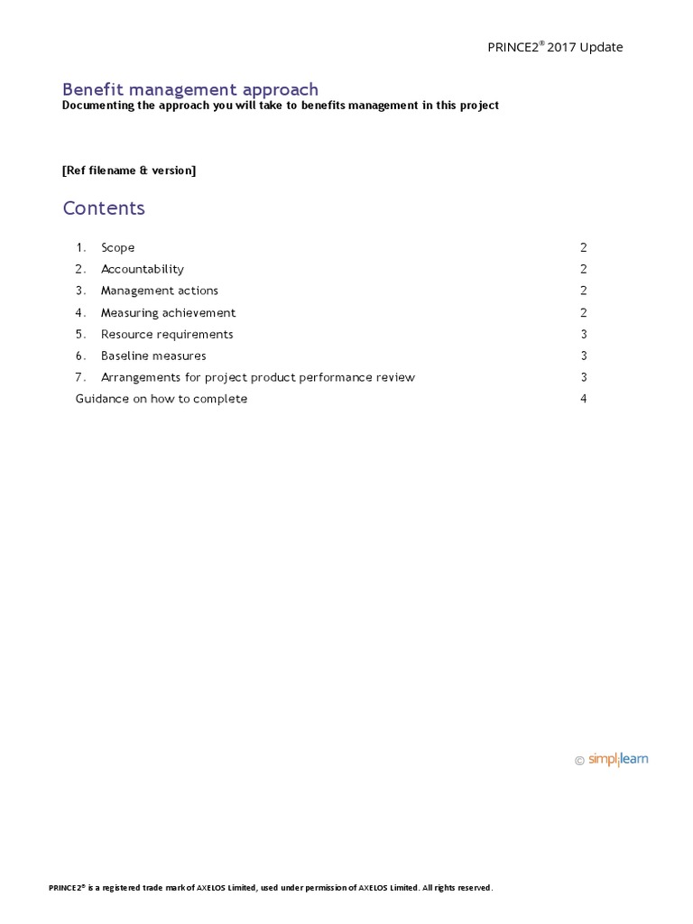 Benefit Management Approach - PRINCE2 2017 | PDF | Accountability ...