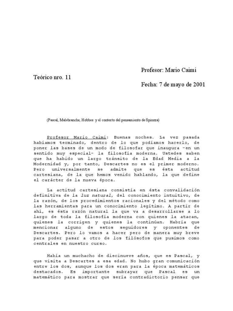 Teórico 11, Pascal, Malebranche, Hobbes y El Contexto Del Pensamiento ...