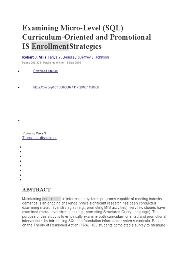 Examining Micro-Level (SQL) Curriculum-Oriented and Promotional Is ...