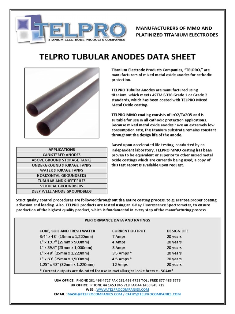 Tubular Anodes Data Sheet Template 2015 | PDF | Anode | Materials