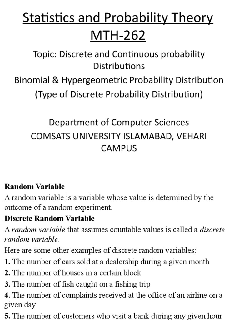 Statistics and Probability Theory MTH-262 | PDF | Probability ...