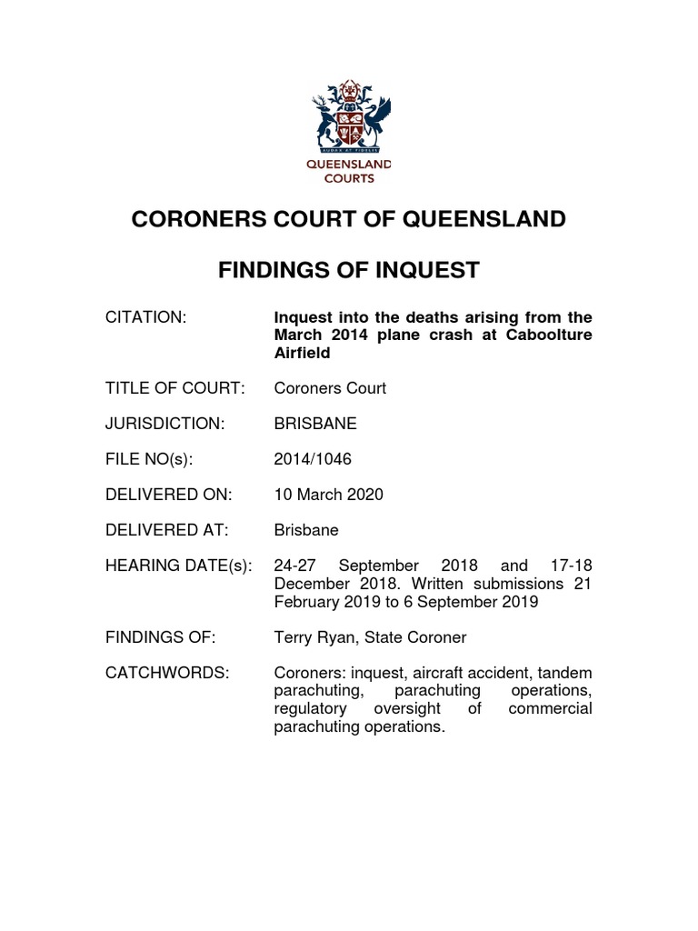 Coroners Court of Queensland Findings of Inquest | PDF | Coroner ...