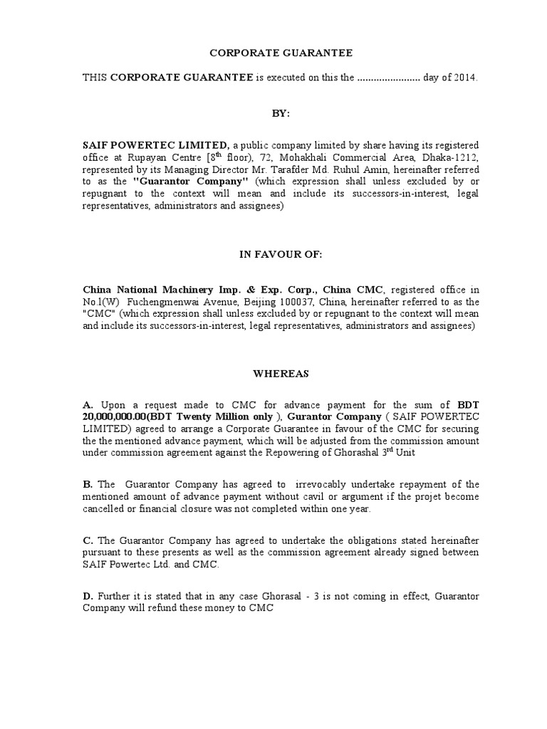 Corporate Guarantee | PDF | Guarantee | Civil Law (Legal System)