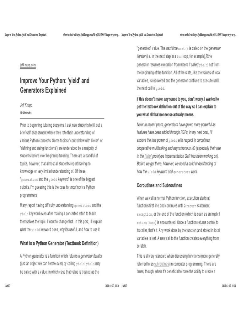 Python Generators Pdf Computer Programming Software Engineering