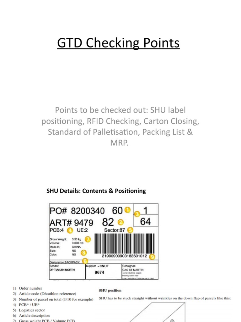 GTD Checklist: SHU, RFID, Palletisation | PDF