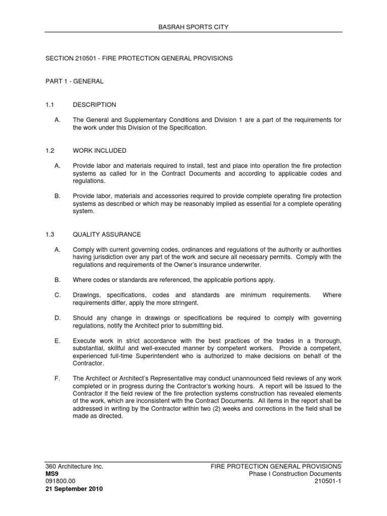 Fire Protection Provisions for Basrah Sports City | PDF | Building ...