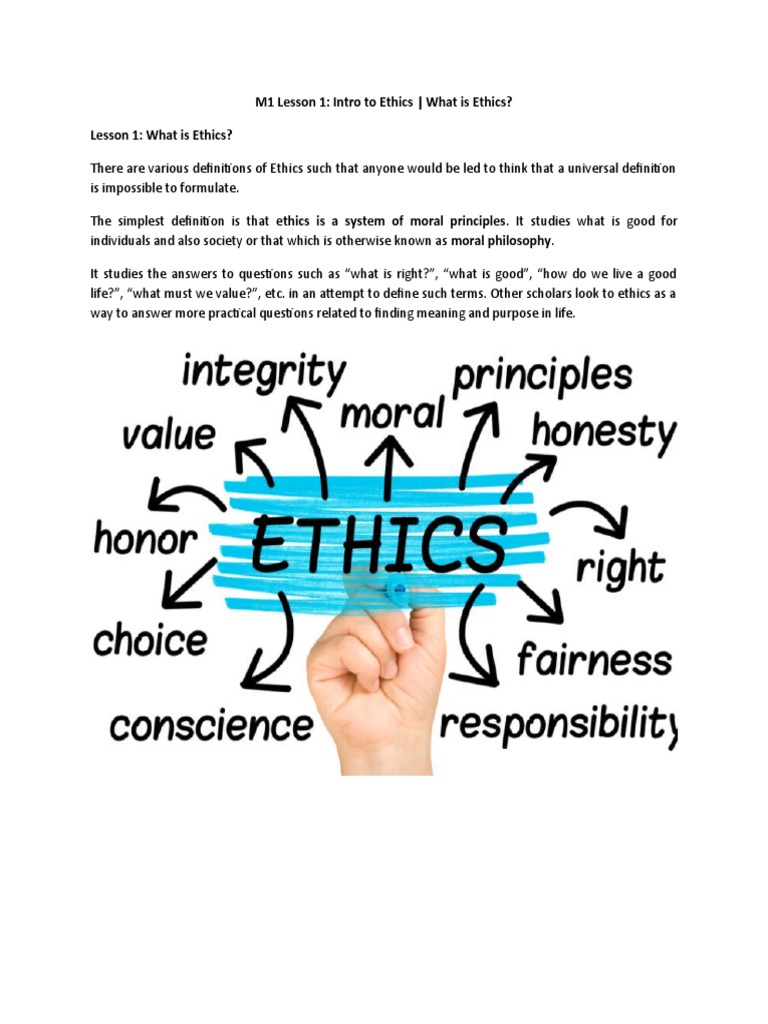 M1 Lesson 1: Intro To Ethics - What Is Ethics? Lesson 1: What Is Ethics ...