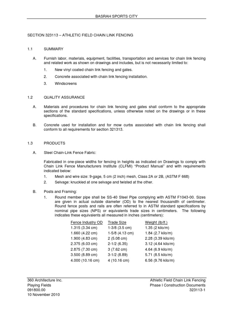 323113-PF Chain Link Fencing | PDF | Pipe (Fluid Conveyance) | Building ...
