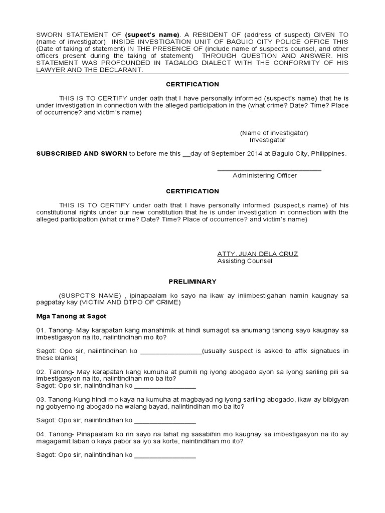 Extra-Judicial Statement (Confession) | PDF | Languages Of Southeast ...