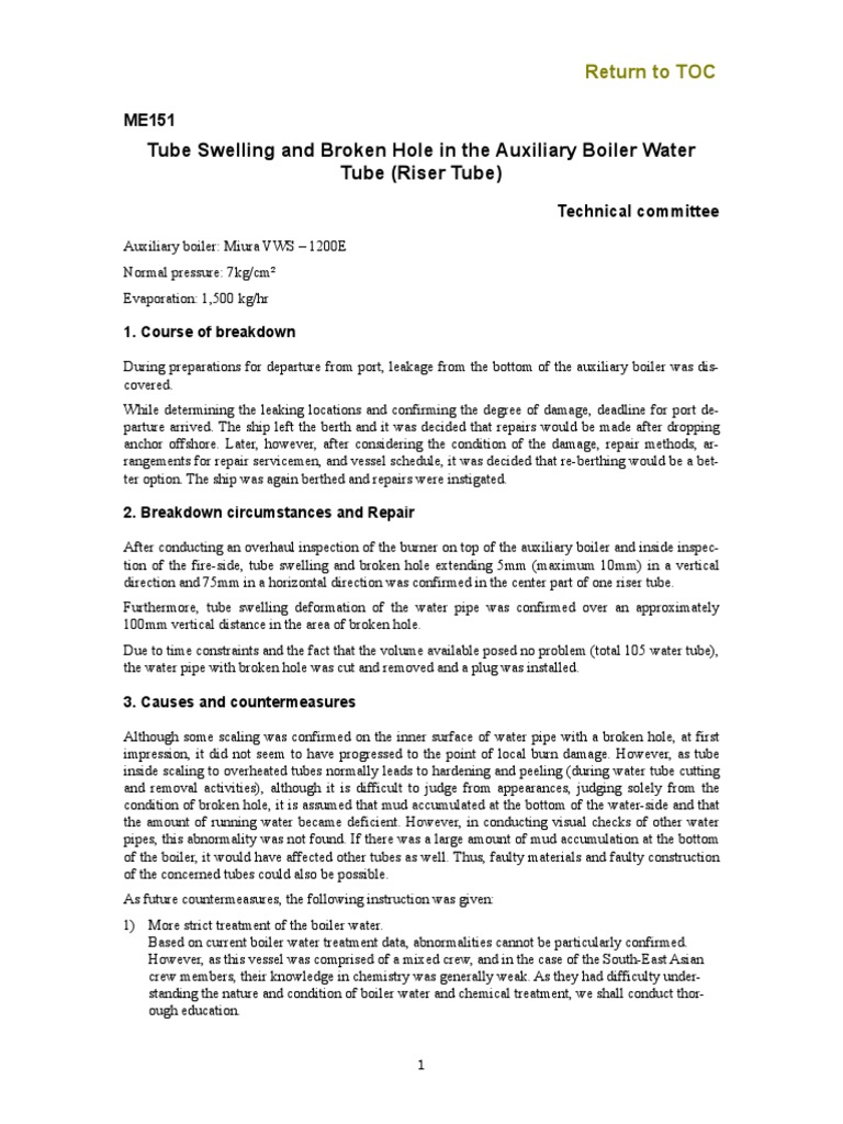 Tube Swelling and Broken Hole in The Auxiliary Boiler Water Tube (Riser ...