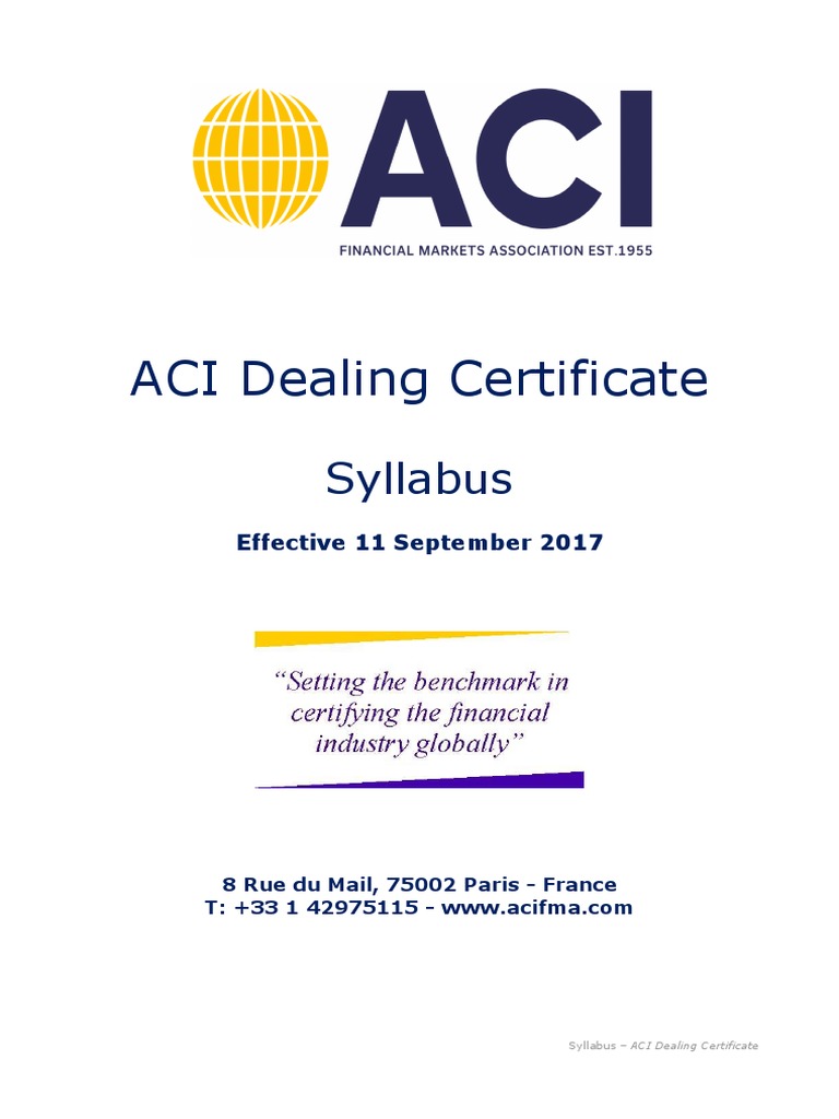 ACI Dealing Certificate: Syllabus | PDF | Foreign Exchange Market | Futures Contract