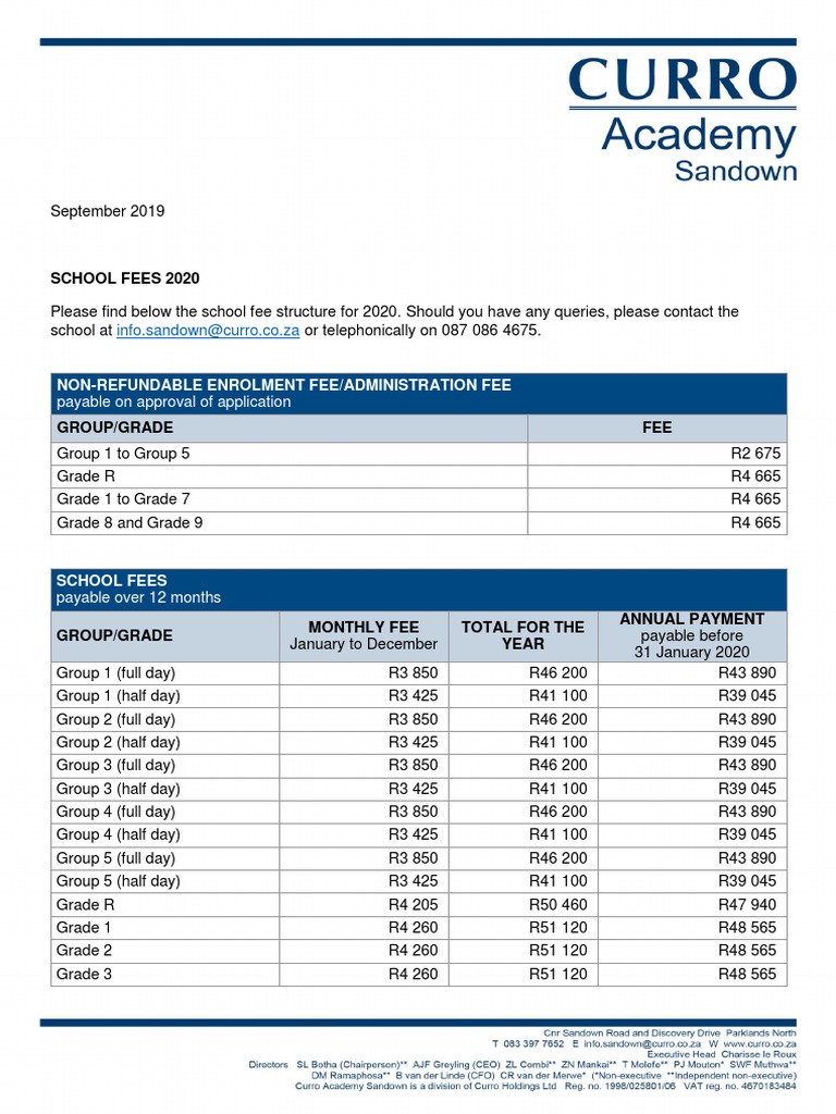 Curro Academy Sandown School Fees 2020 | PDF | Credit Card | Payments