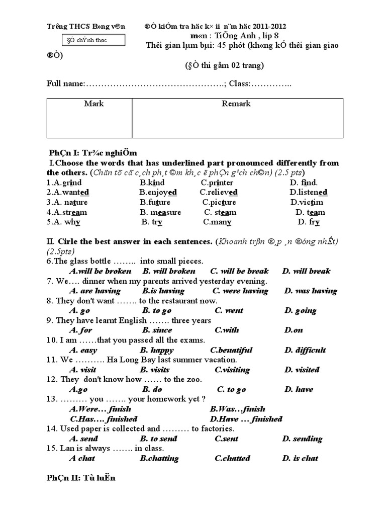 English Test Grade 7-8 | PDF | Christmas | Syntax