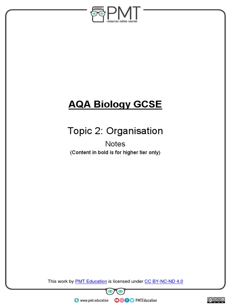 Detailed Notes - Topic 2 Organisation - AQA Biology GCSE | PDF ...