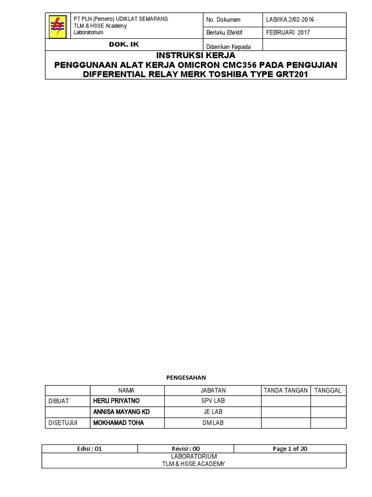 IK Alat Kerja Omicron CMC 356-Uji Diff Relay GRT100 WIG | PDF