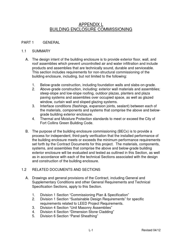 App L Building Enclosure Commissioning | PDF | Specification (Technical ...
